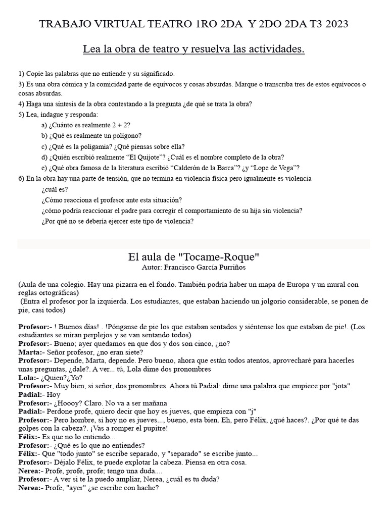 Actividades de Teatro para 1ro y 2do 2da | PDF | Don Quijote