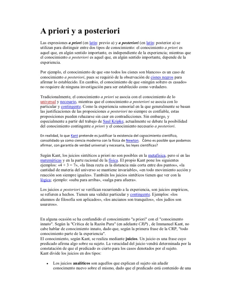 Juicios a priori y a posteriori en Kant | PDF | A priori y a posteriori ...