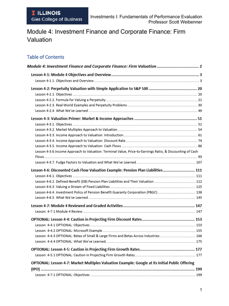 FIN 511 MOOC 1 Module 4 Transcript | PDF | Discounted Cash Flow | Valuation (Finance)