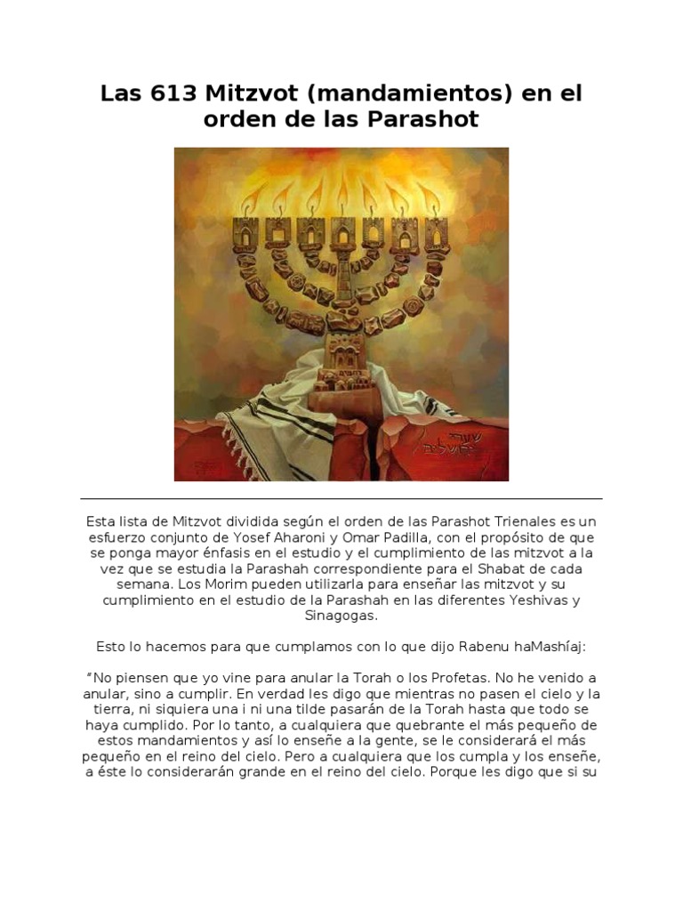 Las 613 Mitzvot Mandamientos en El Orden de Las Parashot | PDF | Mitzvá ...