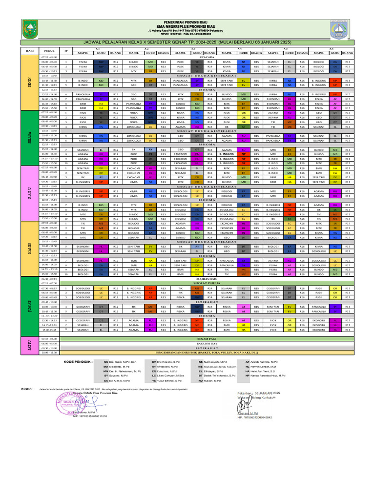 Jadwal Pelajaran Sem Genap TP.2024-2025 Ok | PDF