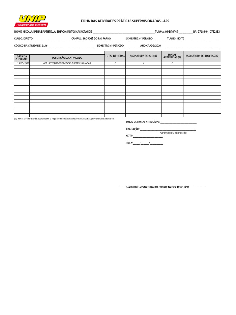 Ficha APS_UNIP | PDF