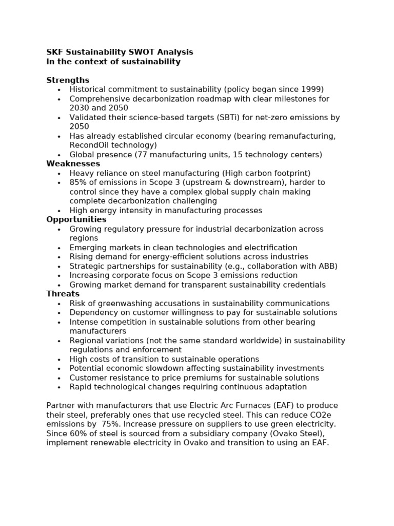 SKF Sustainability SWOT Insights | PDF