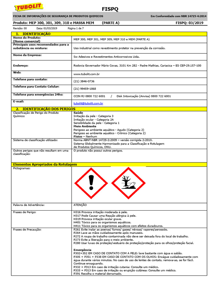 FISPQ Tubolit MEP 301: Segurança e Uso | PDF