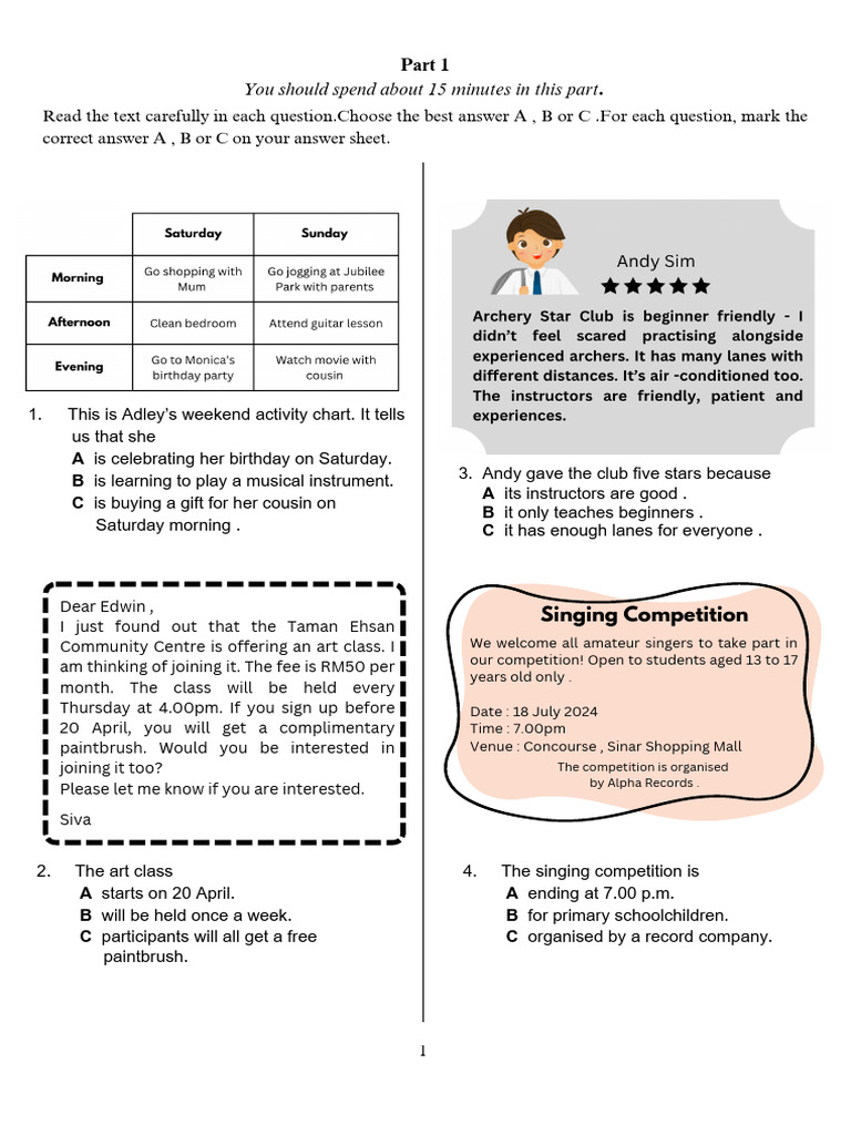 UASA Form 1 English Exam Paper 2024 | PDF | Malaysia | Habitat