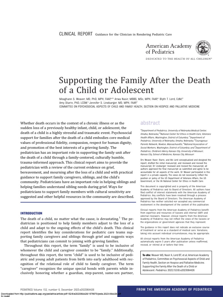 Supporting The Family After The Death of A Child or Adolescent 2023 ...