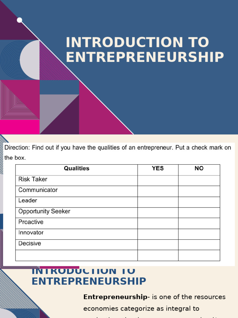 Introduction to Entrepreneurship Concepts | PDF