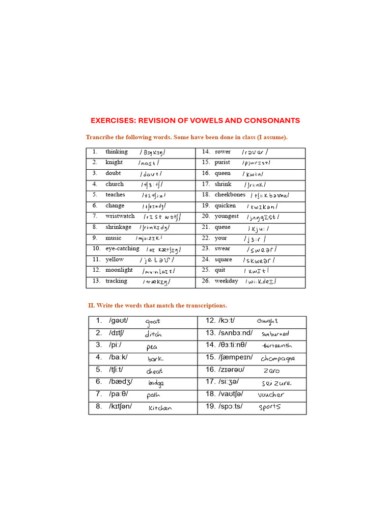 Vowel and Consonant Exercises | PDF | Syllable | Languages