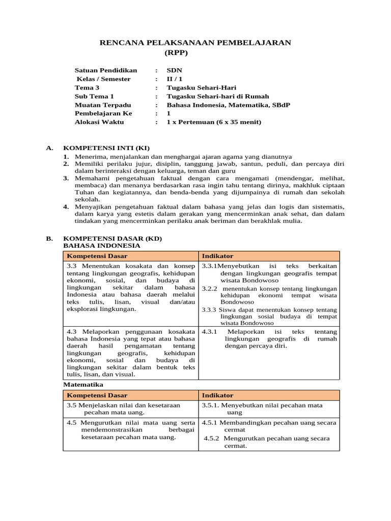 RPP Ijen Geopark Kelas 2 Tema 3 ST 1 | PDF