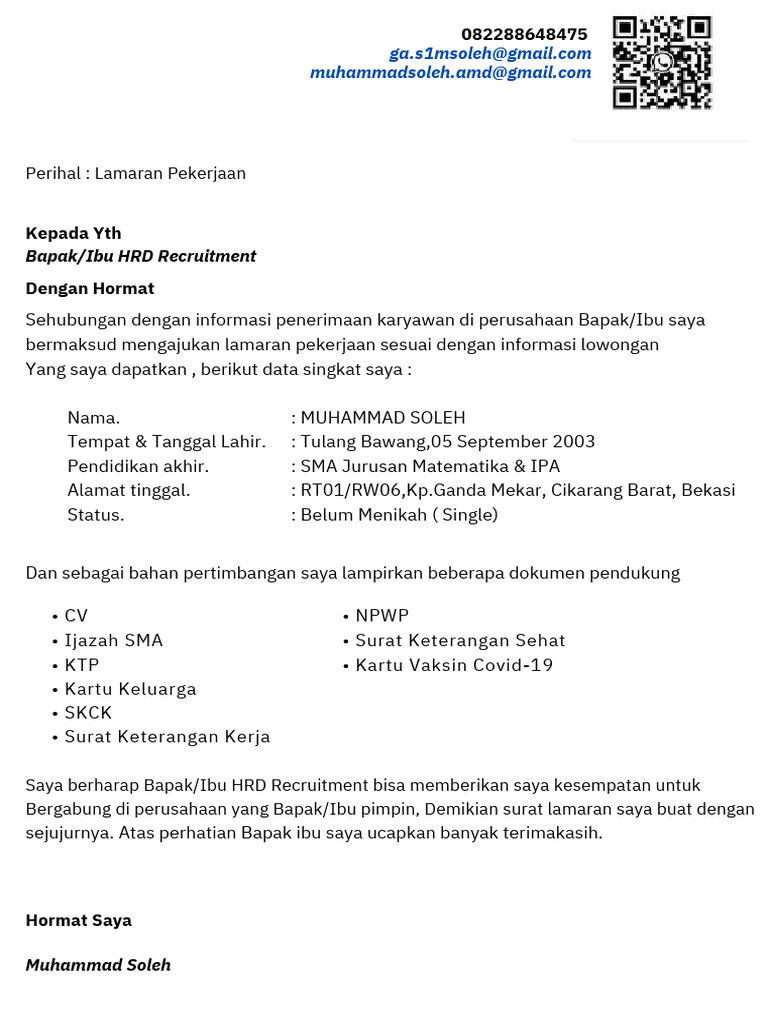 Surat Lamaran Pekerjaan - Compressed | PDF