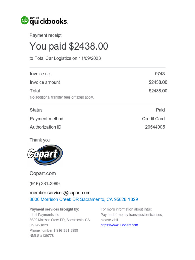 Payment Receipt for Total Car Logistics | PDF