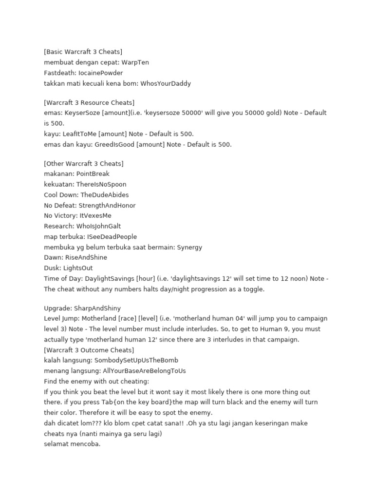 Basic Warcraft 3 Cheats | PDF