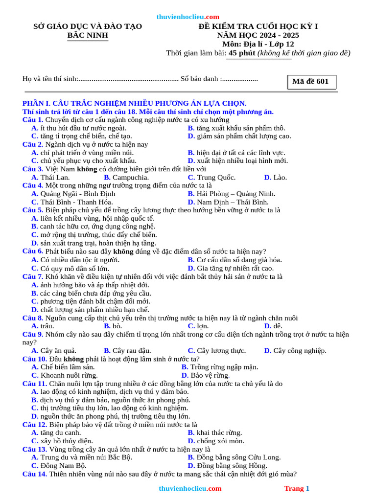 thuvienhoclieu.com-De-kiem-tra-cuoi-HK1-Dia-12-SO-GD-Bac-Ninh-24-25 | PDF