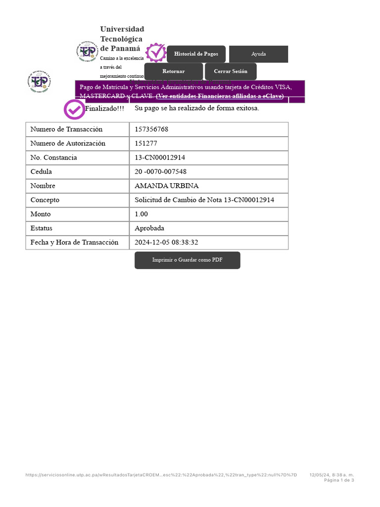 Formulario de Pagos UTP | PDF