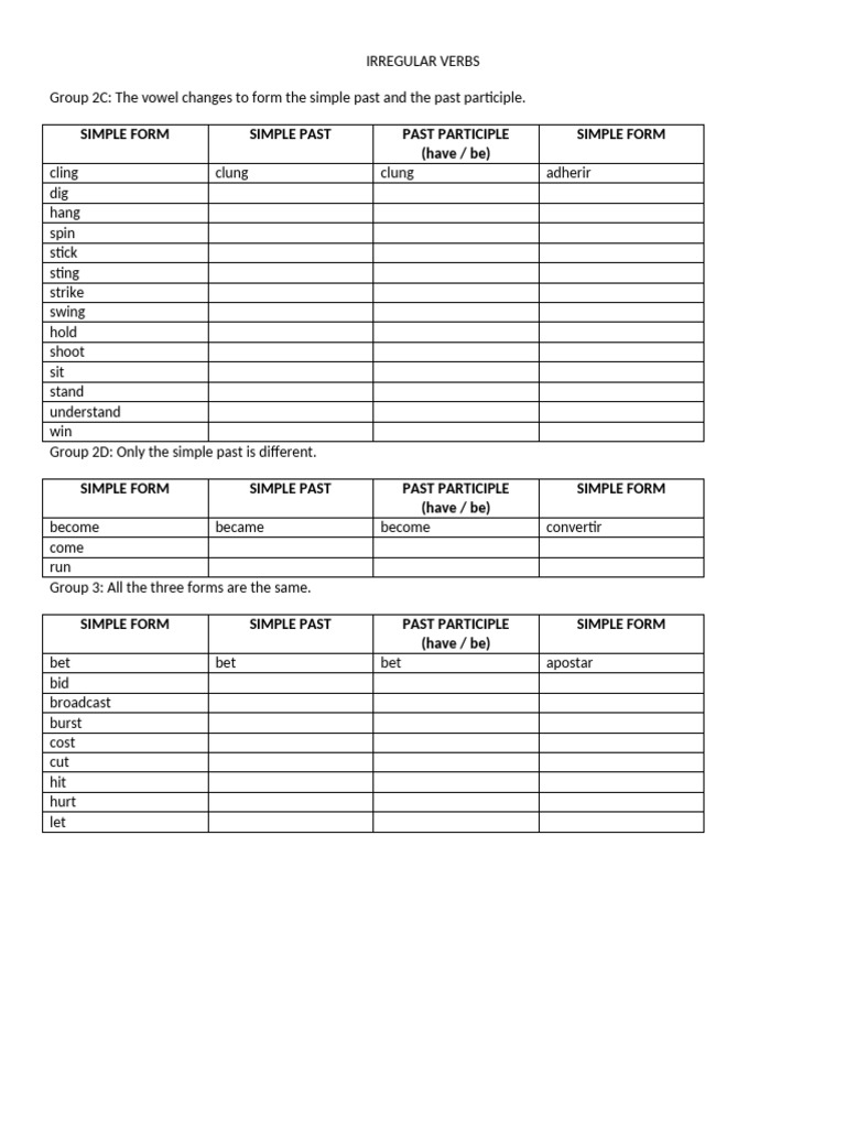 IRREGULAR VERBS 2c-2D-3 | PDF