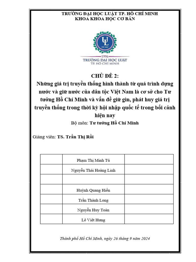 TTHCM - Nhóm 2 - Chủ đề 2 | PDF