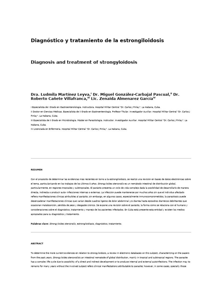 Diagnóstico y Tratamiento de La Estrongiloidosis | PDF | Diarrea | Tos