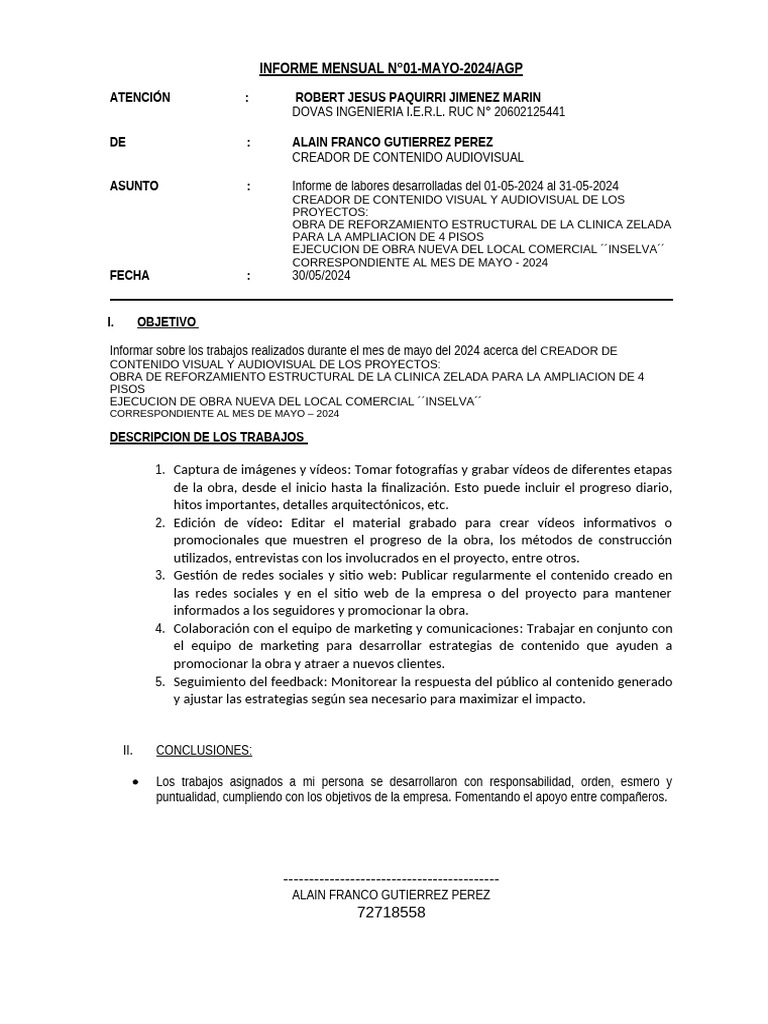 Informe #03 - Mayo 2024 - Alain GP - Y. | PDF
