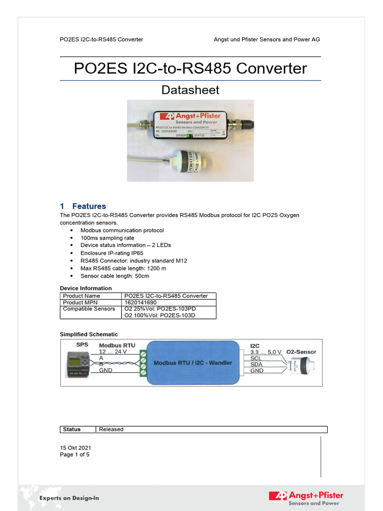 PO2ES I2C-to-RS485 Converter: Datasheet | PDF | Electrical Connector ...