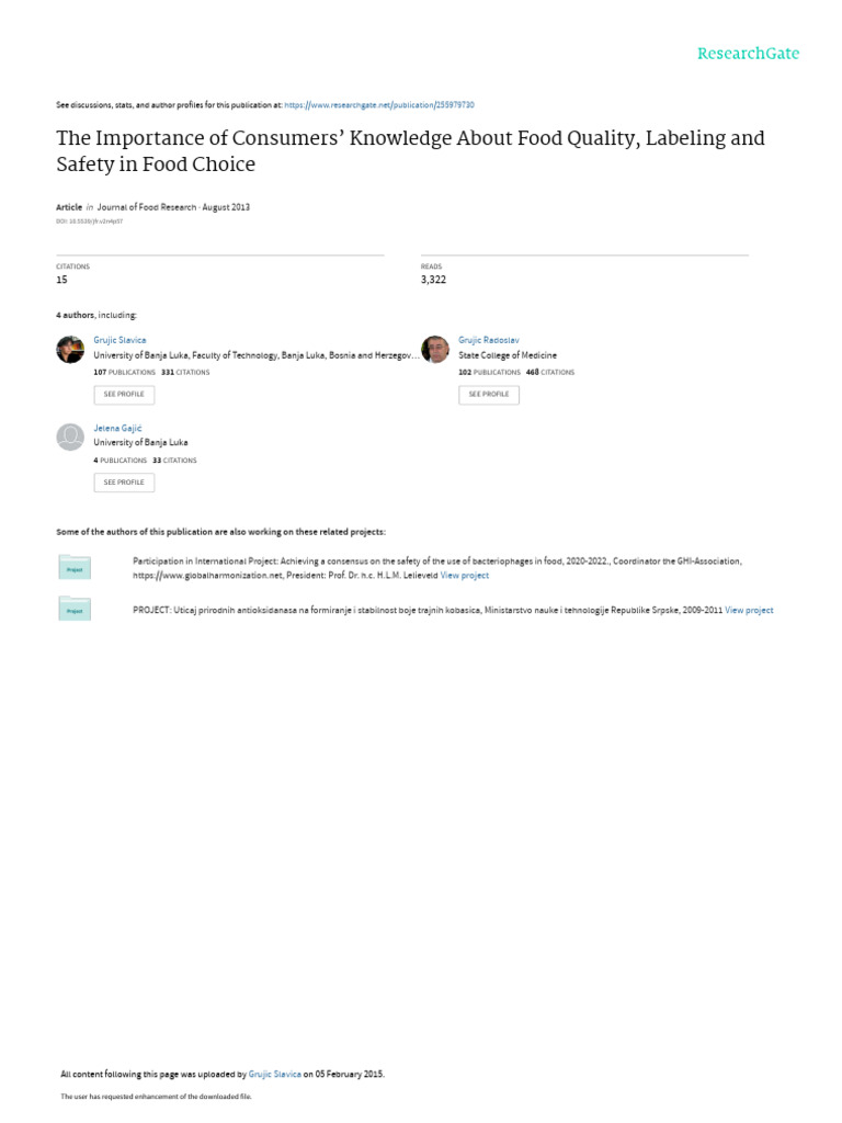 The Importance of Consumers' Knowledge About Food Quality | PDF | Food ...