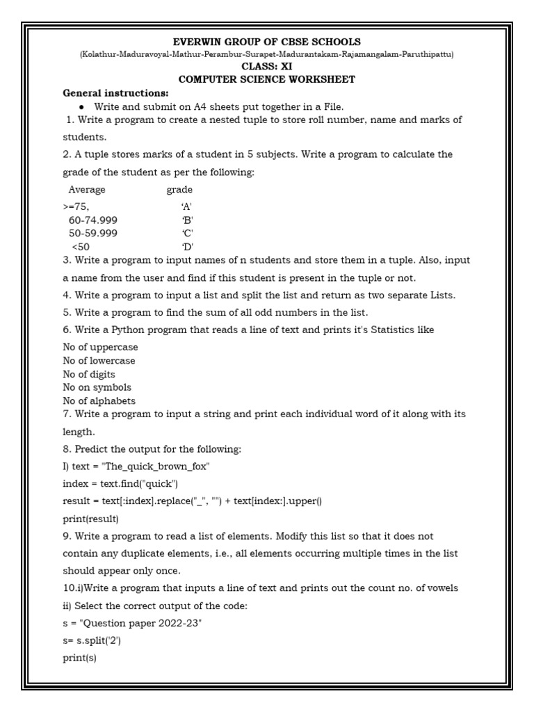 Xi Worksheet - CSC | PDF
