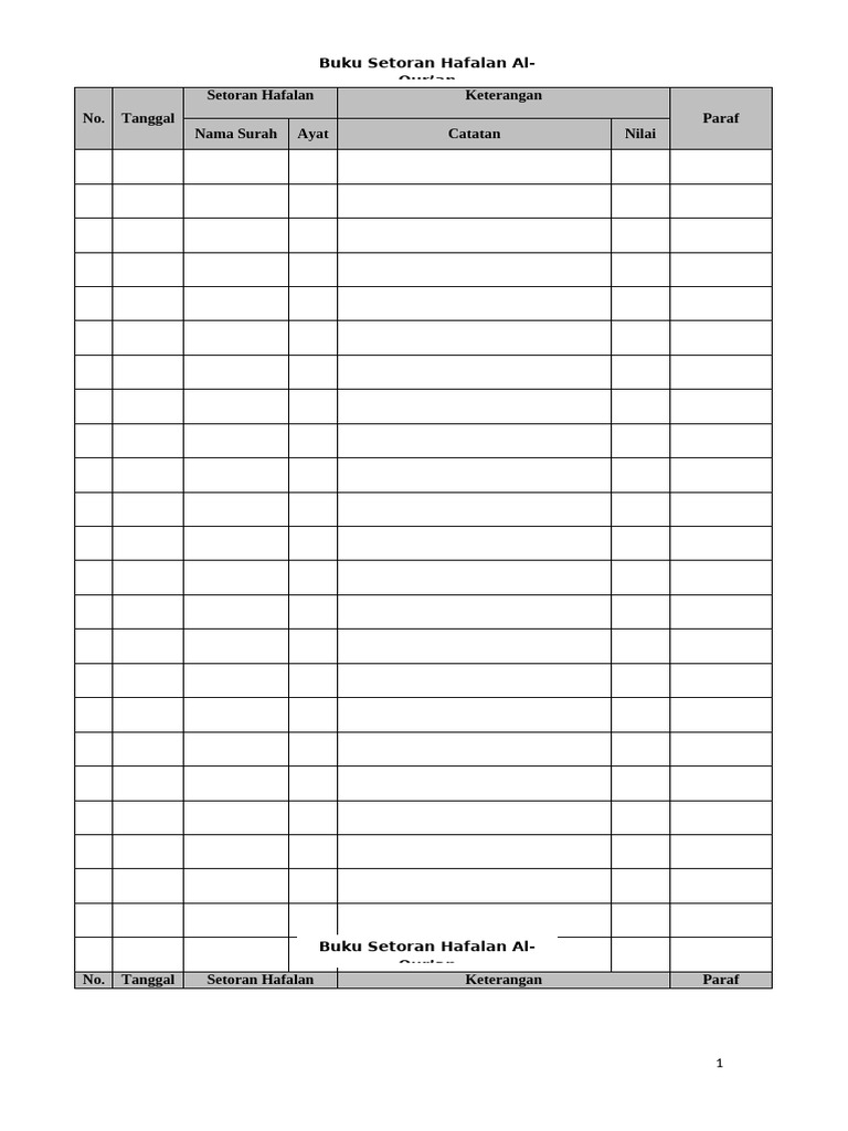 Format Setoran Hafalan | PDF