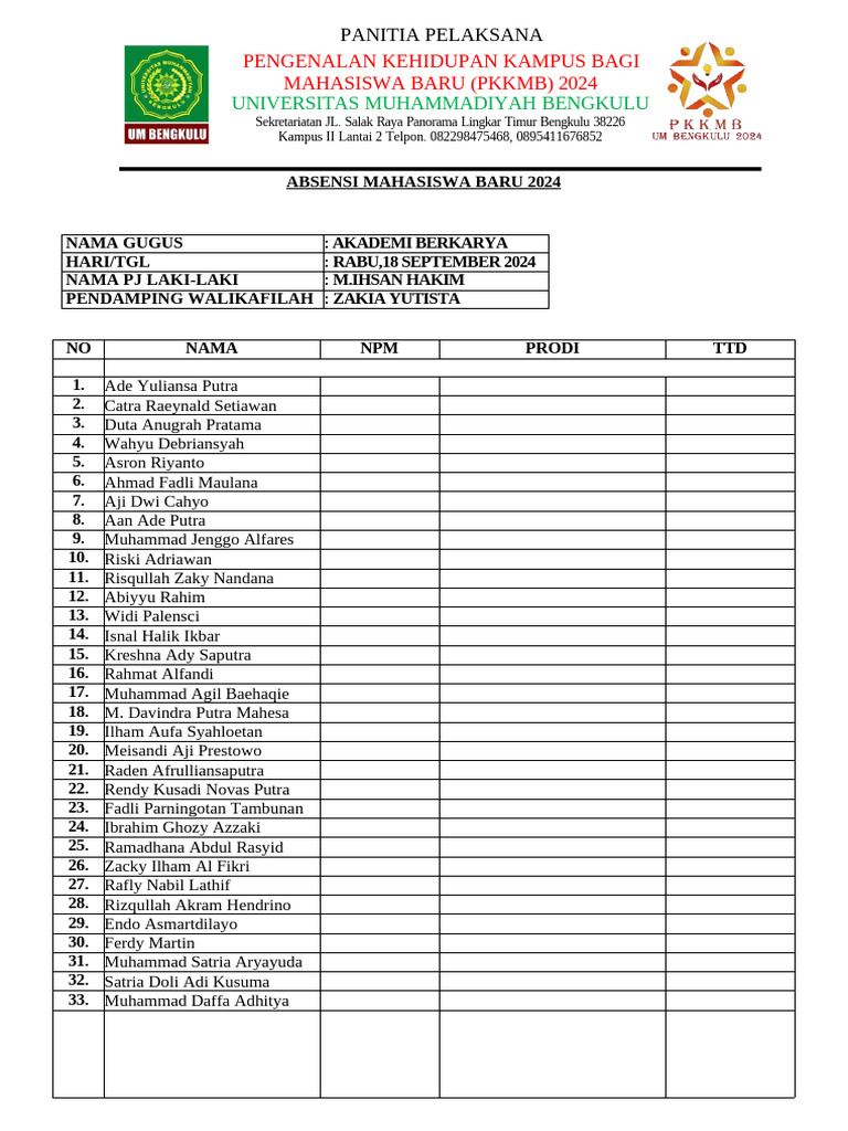 PKKMB 2024 Mahasiswa Baru UMB | PDF
