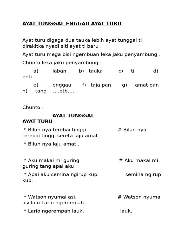 Ayat Tunggal dan Ayat Turu Iban | PDF