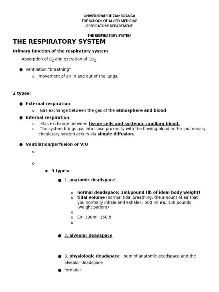 The Respiratory System Pre Final Handouts | PDF | Lung | Respiratory System