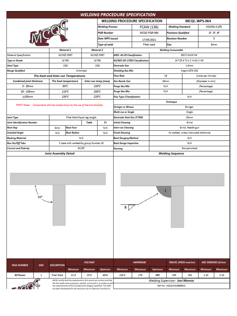 Mcqc-wps-064 Gr700 8mm Fillet | PDF | Welding | Construction