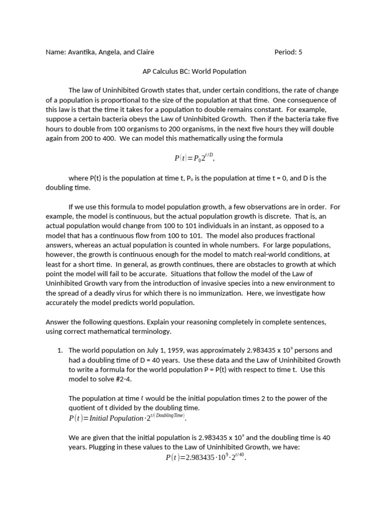 Derivative Project - World Population Official | PDF | Derivative ...