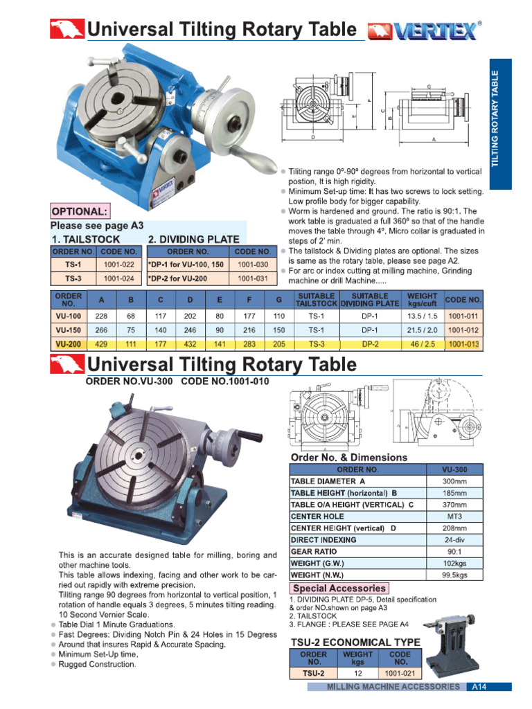 Universal Tilting Rotary Table VU200 | PDF