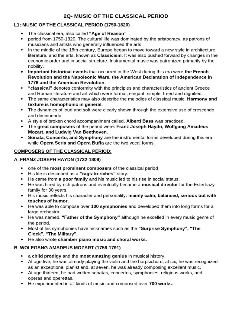 2q Music of The Classical Period | PDF | Classical Period (Music) | Concerto