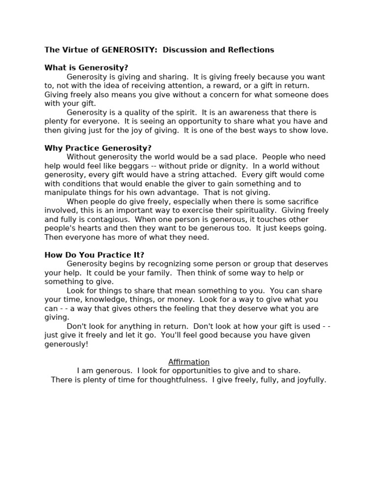 The-Virtue-of-GENEROSITY_Discussion-and-Reflection-for-Parents | PDF | Generosity | Gift