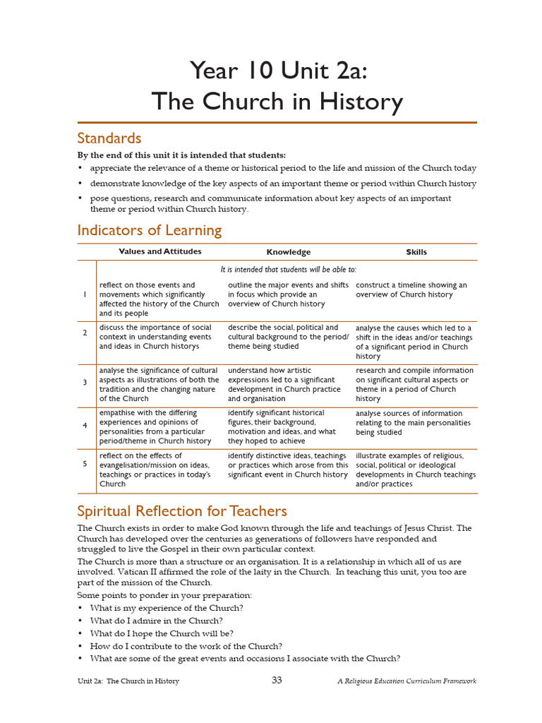 Church History: Year 10 Curriculum Guide | PDF | Catholic Church ...