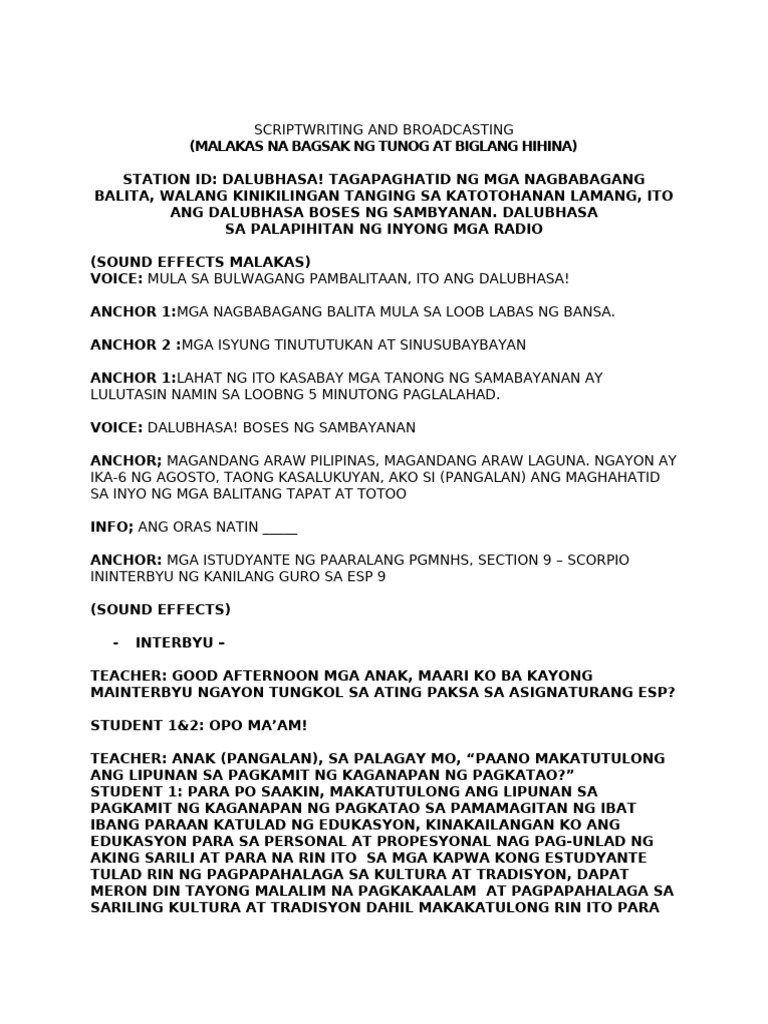 Scriptwriting and Broadcasting 1 | PDF