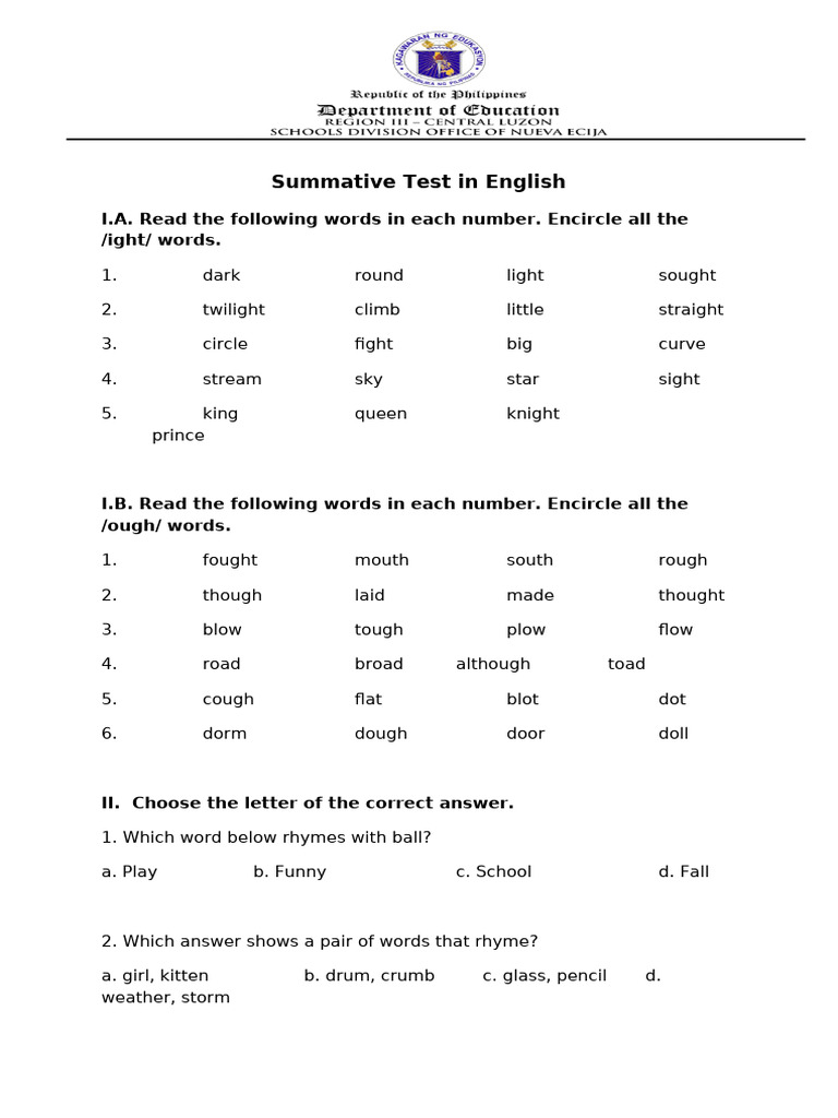 4th summative test in english | PDF