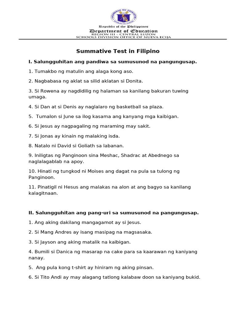 4th Summative Test in Filipino | PDF