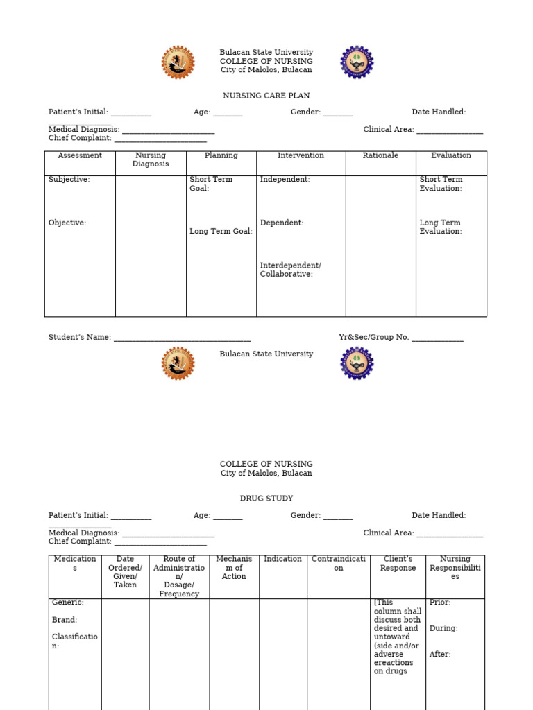 Nursing Care Plan & Drug Study Template | PDF | Nursing | Medical ...