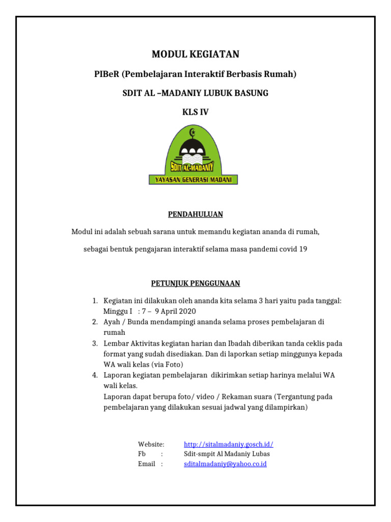 MODUL KEGIATAN Kelas 4 - MG. I | PDF