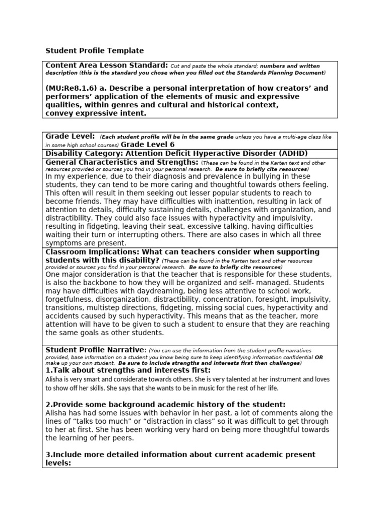 Student Profile Alisha and John | PDF | Attention Deficit Hyperactivity ...
