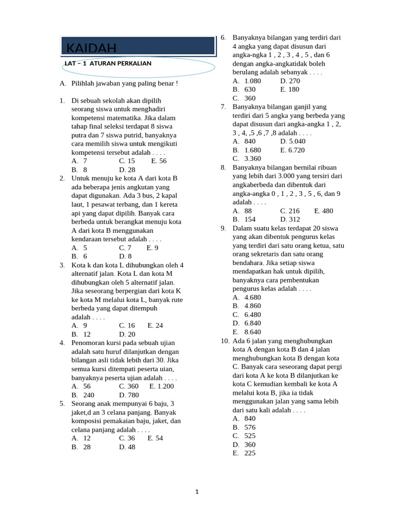 Lat-Soal - Kaidah Pencacahan | PDF