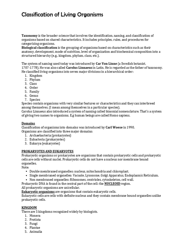 Classification of Living Organisms | PDF | Fungus | Prokaryote