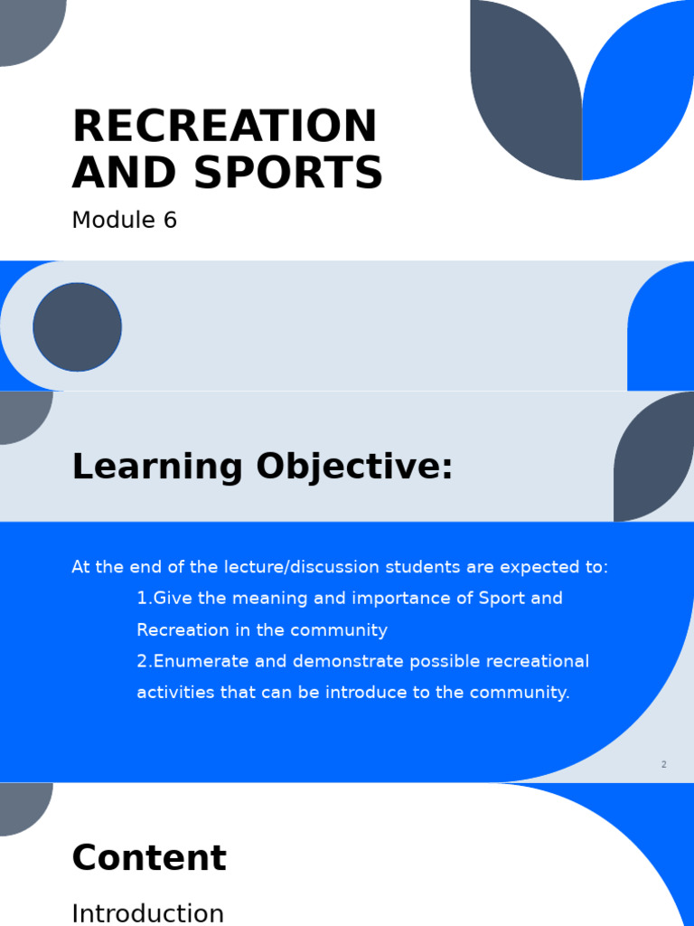 Community Recreation and Sports Guide | PDF | Recreation | Psychology