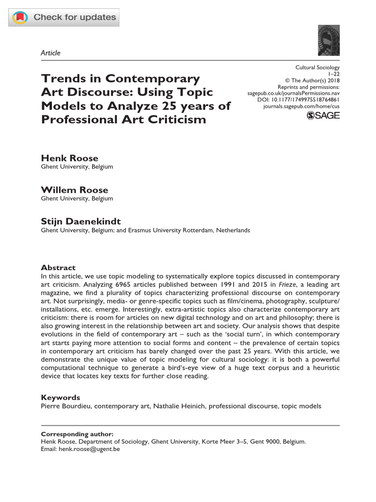 2018 Roose Roose and Daenekindt Cultural Sociology | PDF | Liberal Arts ...