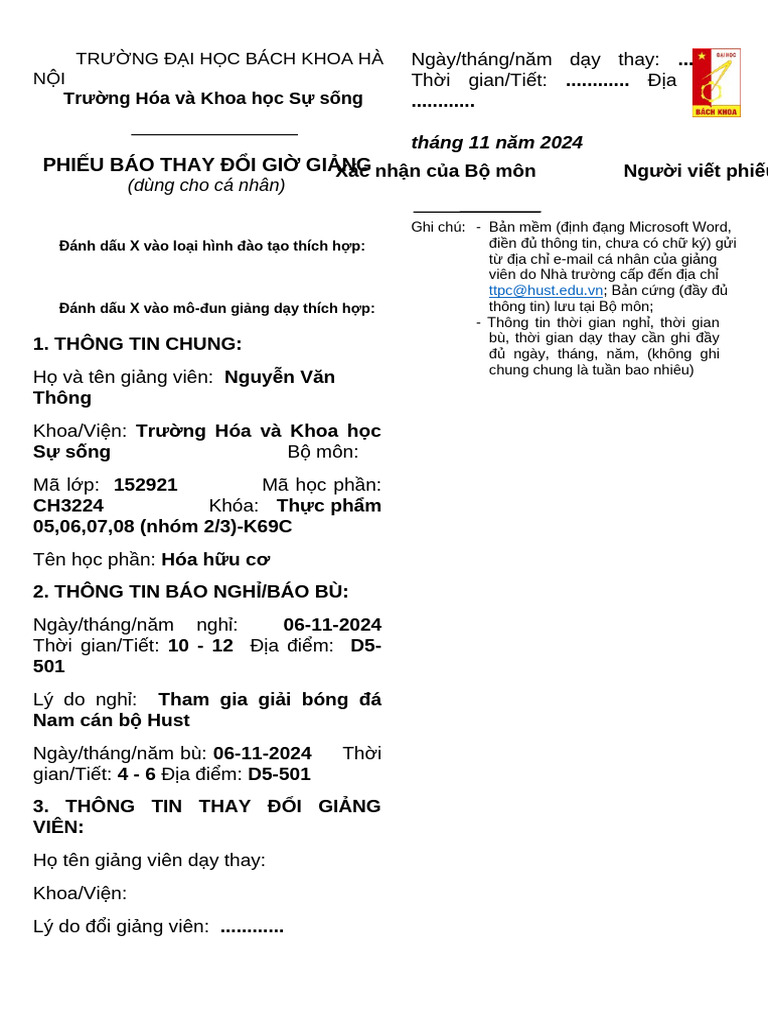 A5 - Phieu Bao Thay Doi Gio Giang - Ca Nhan 2020 | PDF