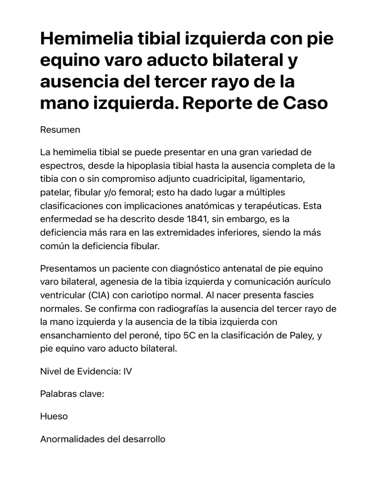 Hemimelia tibial y pie equino varo bilateral | PDF | Rodilla | Sistema ...
