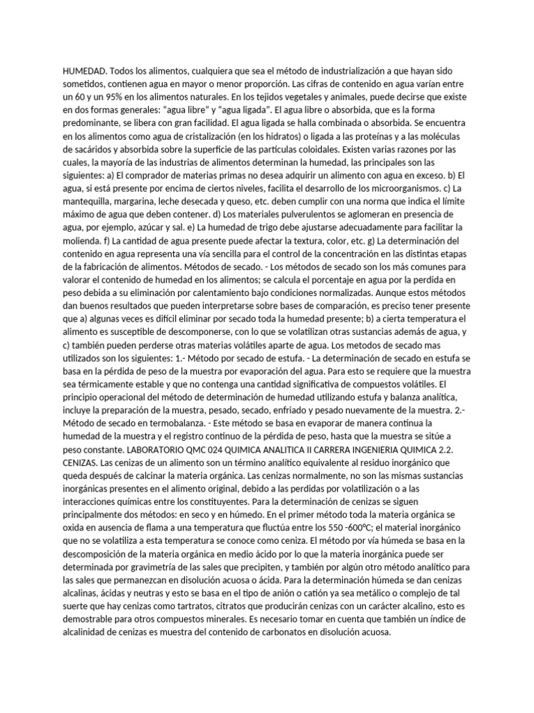 HUMEDAD | PDF | Agua | Alimentos