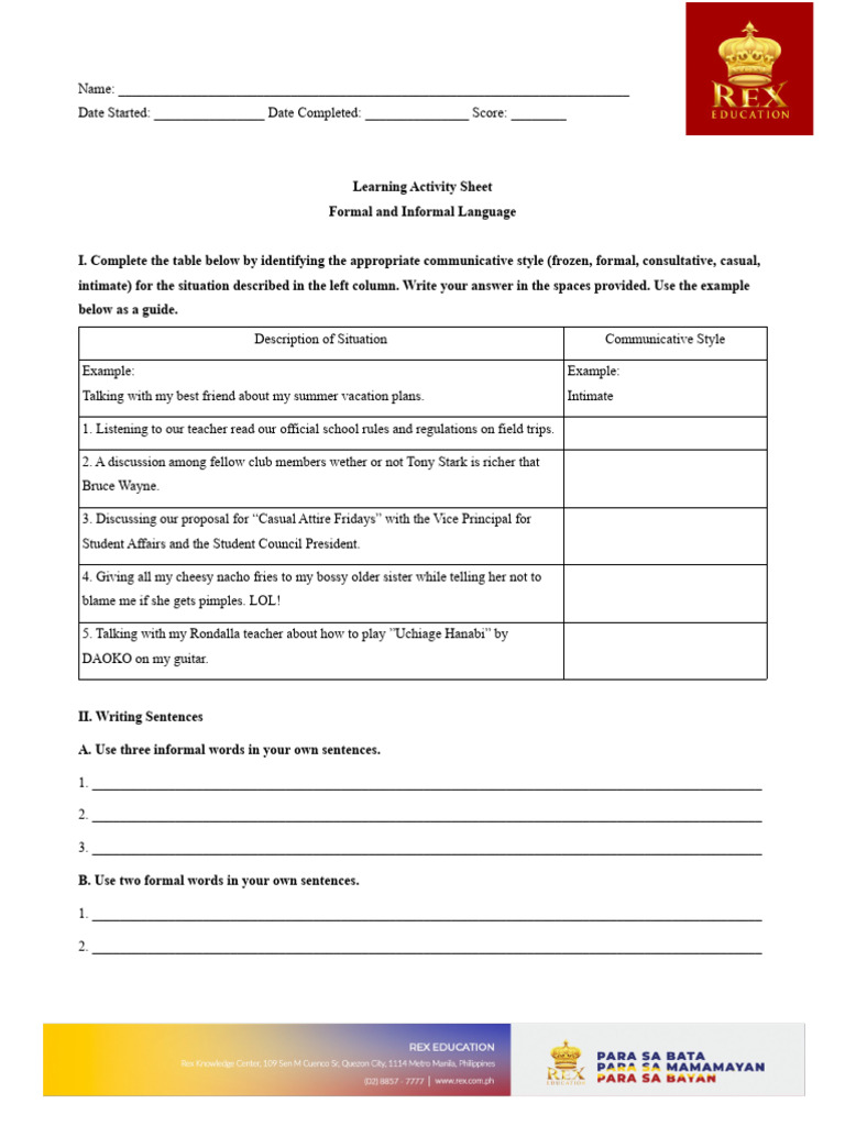 Communicative Styles Activity Sheet | PDF