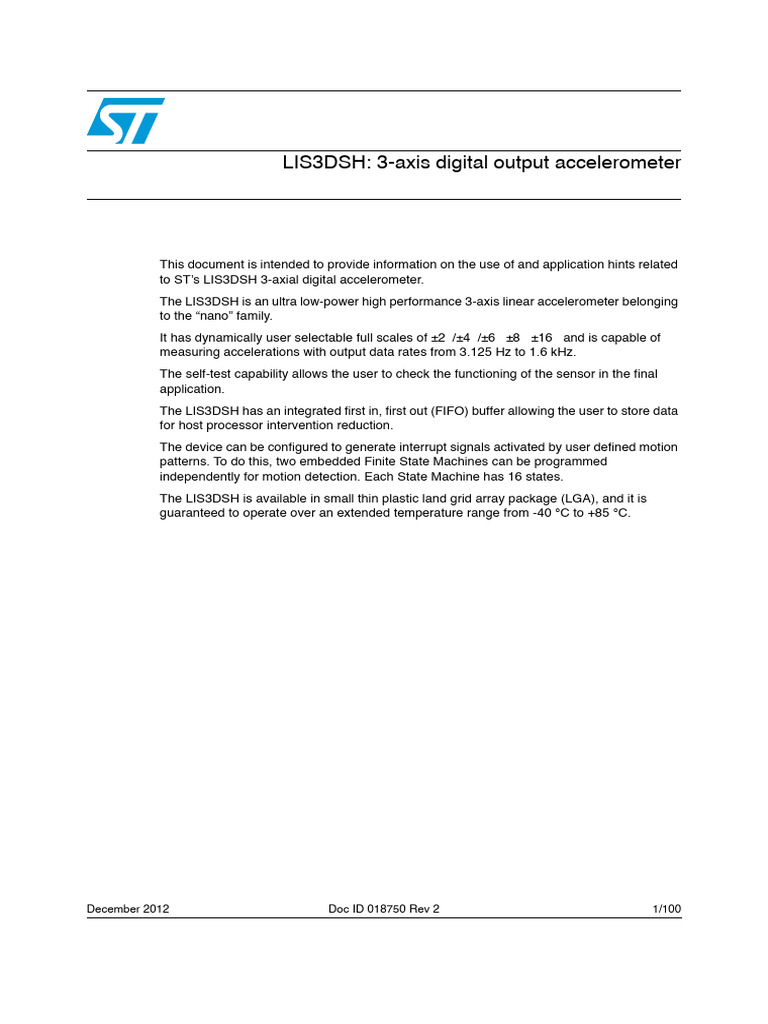 LIS3DSH Accel AppNote | PDF | Accelerometer | Electrical Engineering